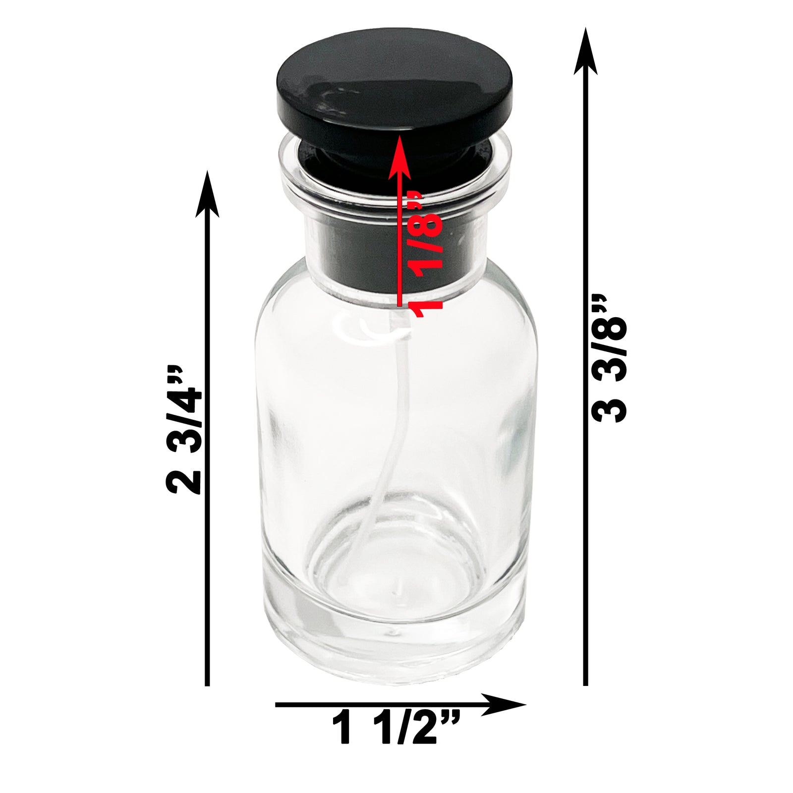 30ml 1oz Boston Round Spray Bottles Clear Black Lid