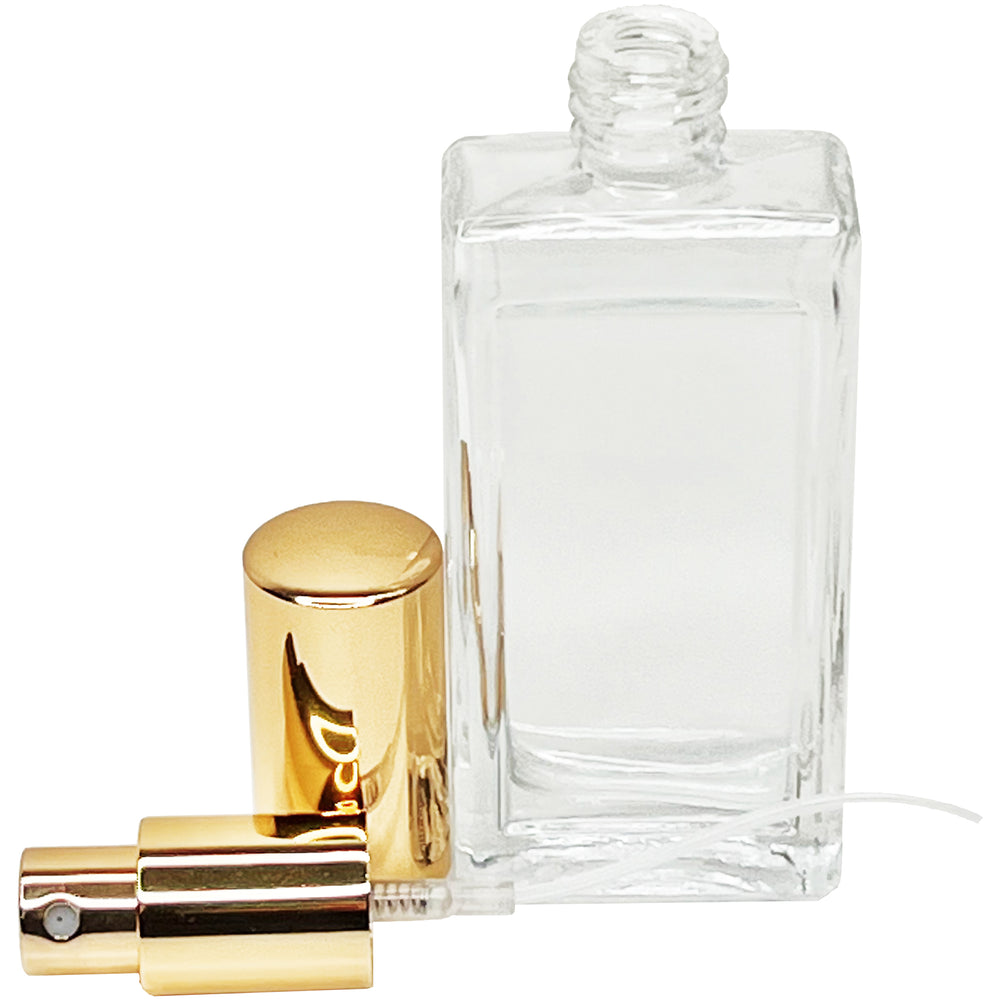 50ml 1.7oz thick glass rectangle perfume bottles 18mm gold sprayers