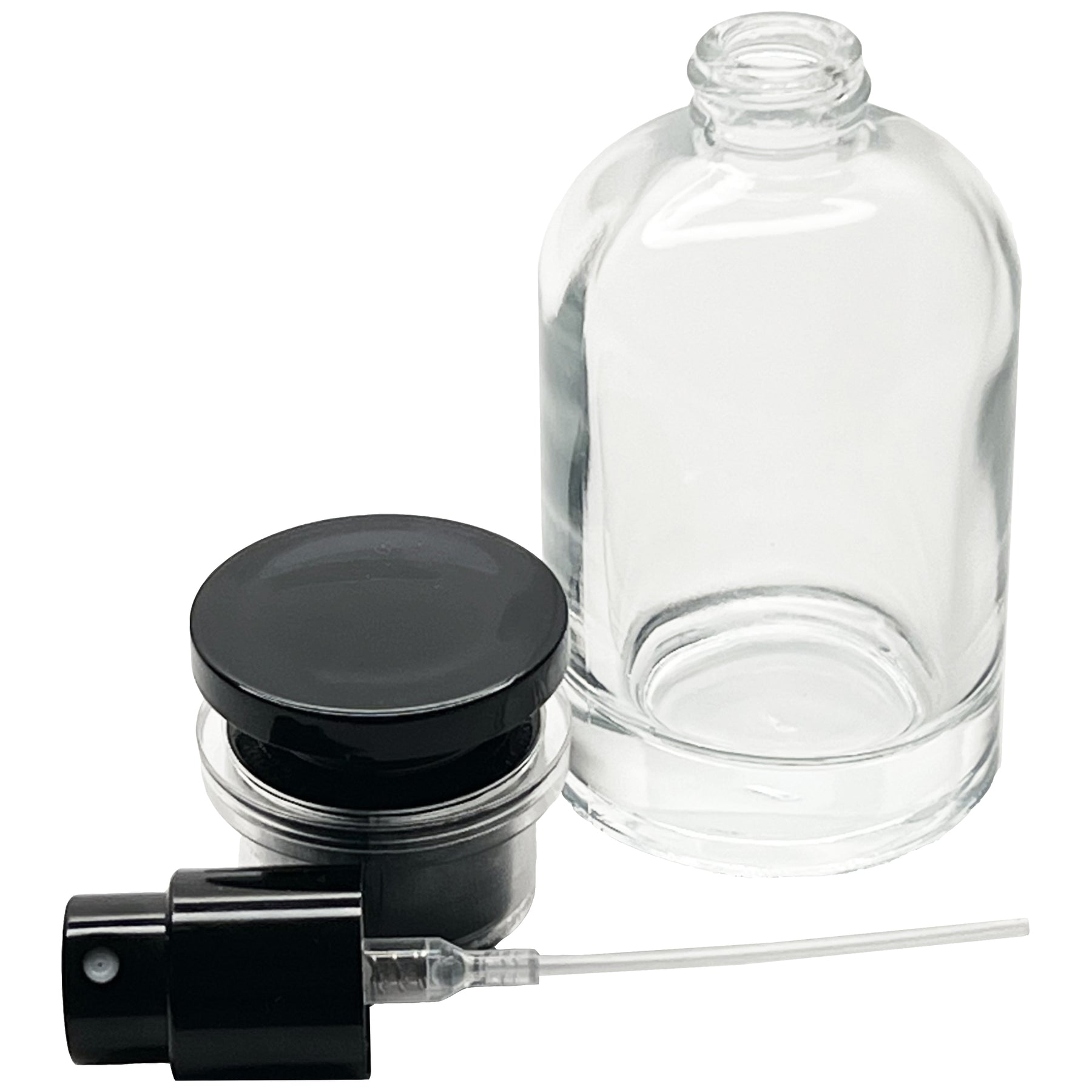 30ml 1oz Boston Round Spray Bottles Clear Black Lid