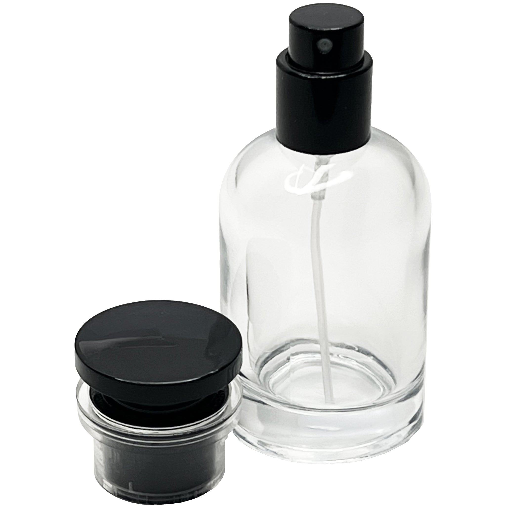 30ml 1oz Boston Round Spray Bottles Clear Black Lid
