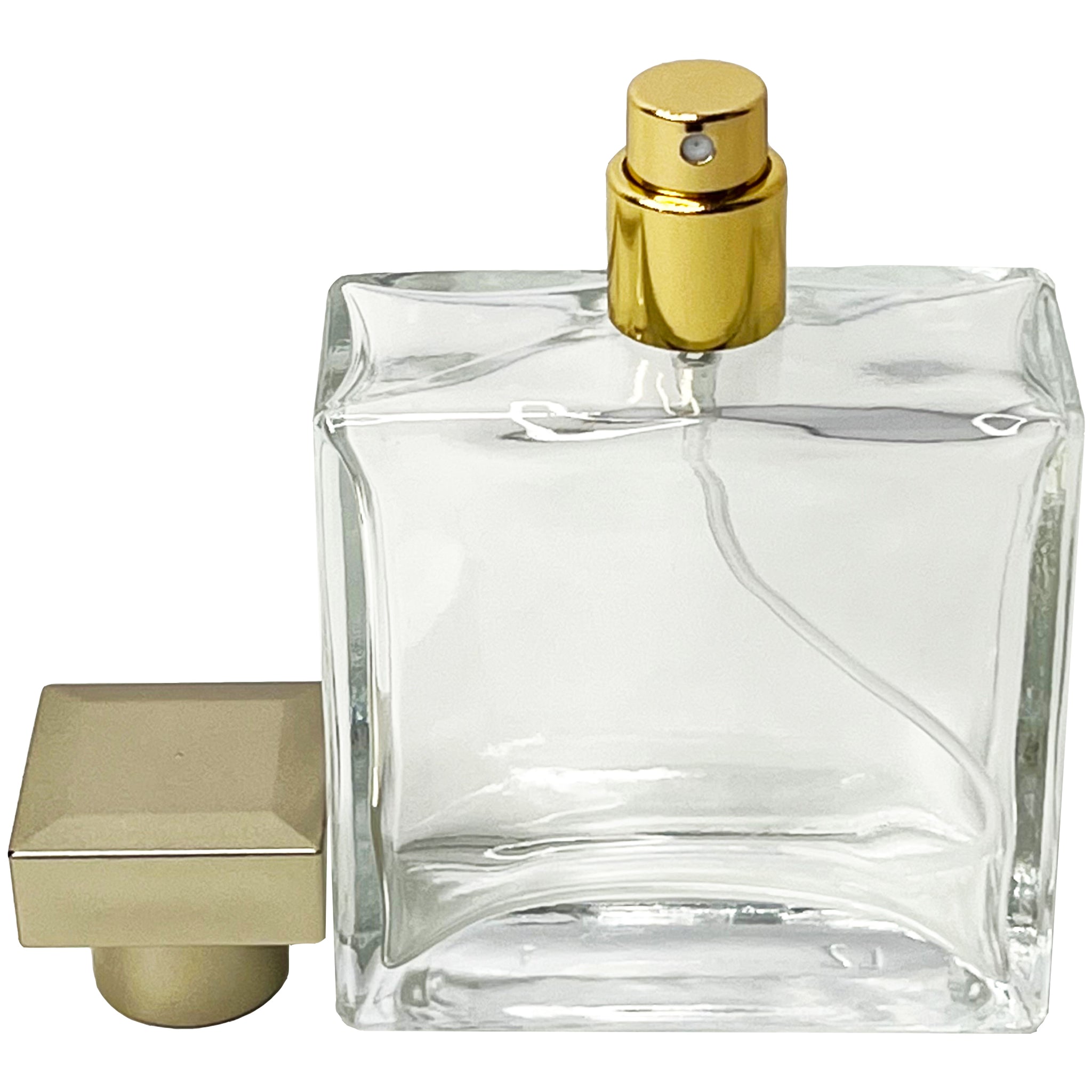 50ml 1.7oz Thick Glass Perfume Square Spray Bottle Bronze Lid